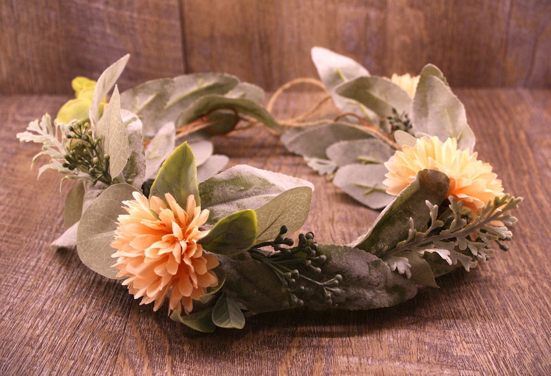 Soft Pink Flower and Greenery Crown - Etsy