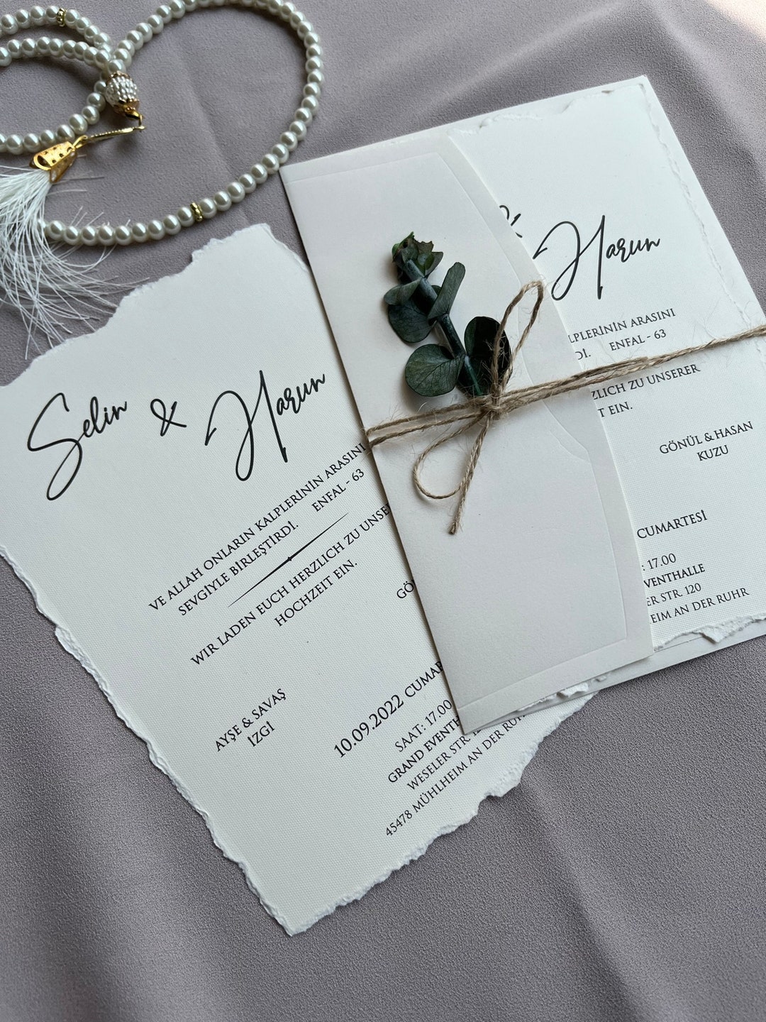 Deckled Edge Wedding Invitation: Rustic Minimalist Stationery - Etsy