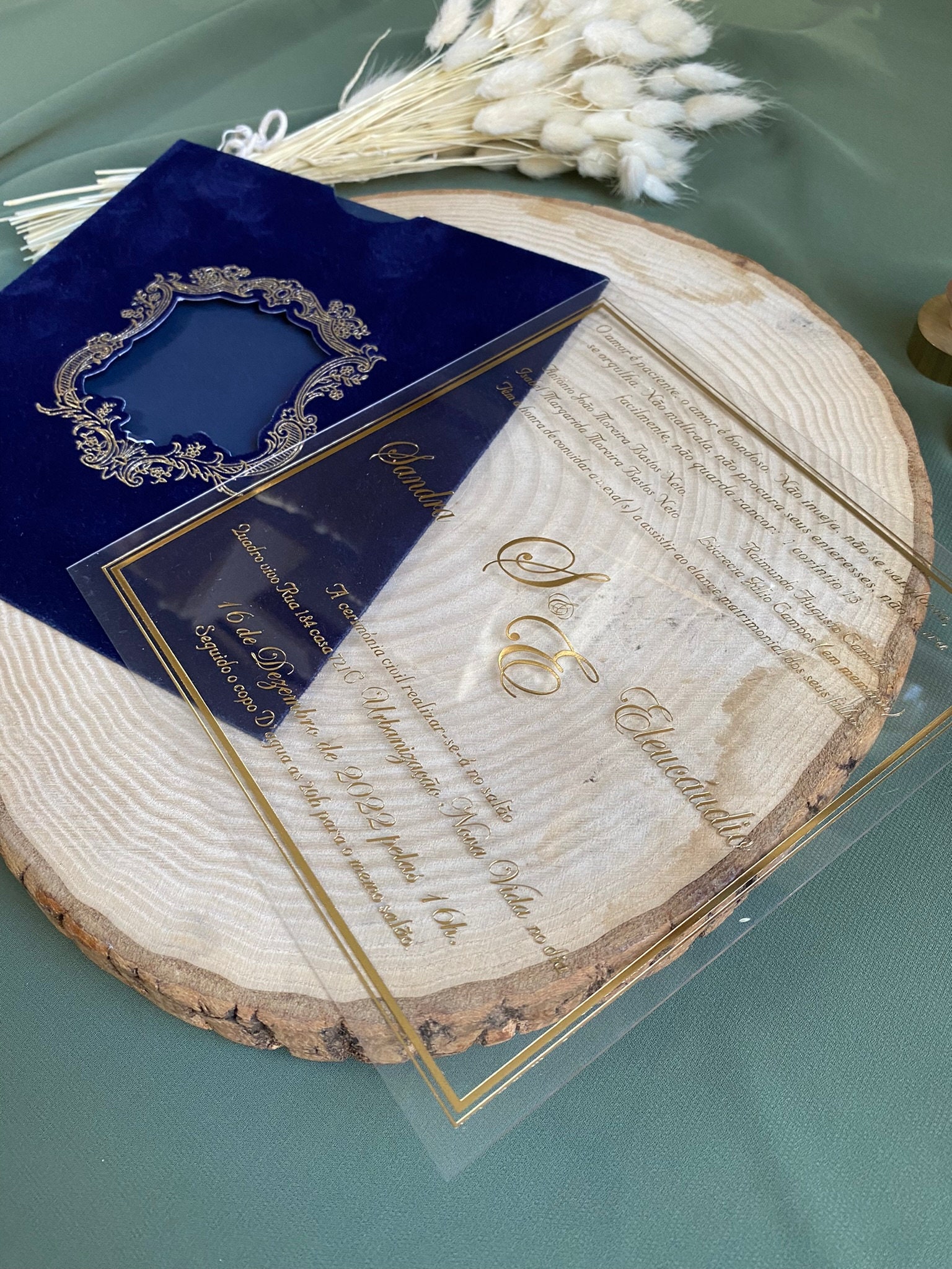 Custom Velvet Wedding Invitation Set, Gold Foil Acrylic Wedding Invite ...