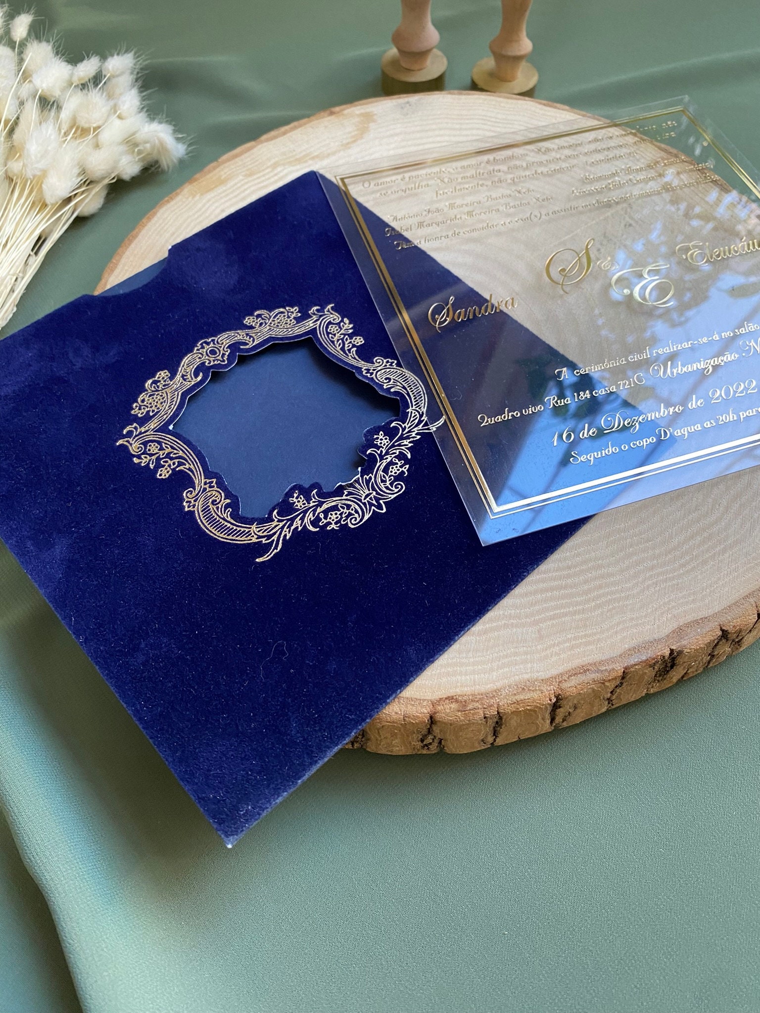 Custom Velvet Wedding Invitation Set, Gold Foil Acrylic Wedding Invite ...