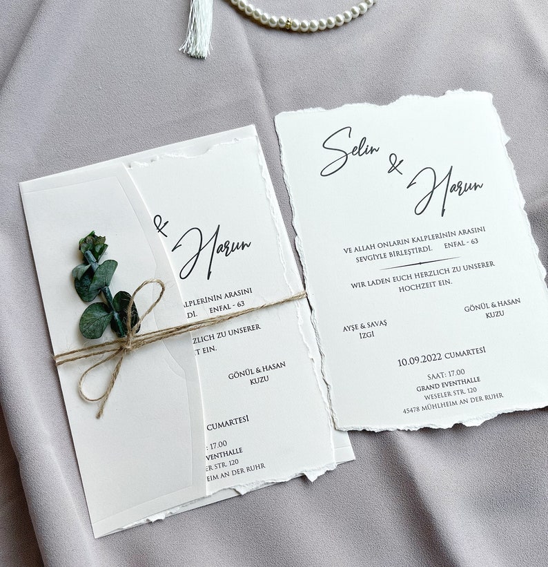 Deckled Edge Wedding Invitation: Rustic Minimalist Stationery - Etsy