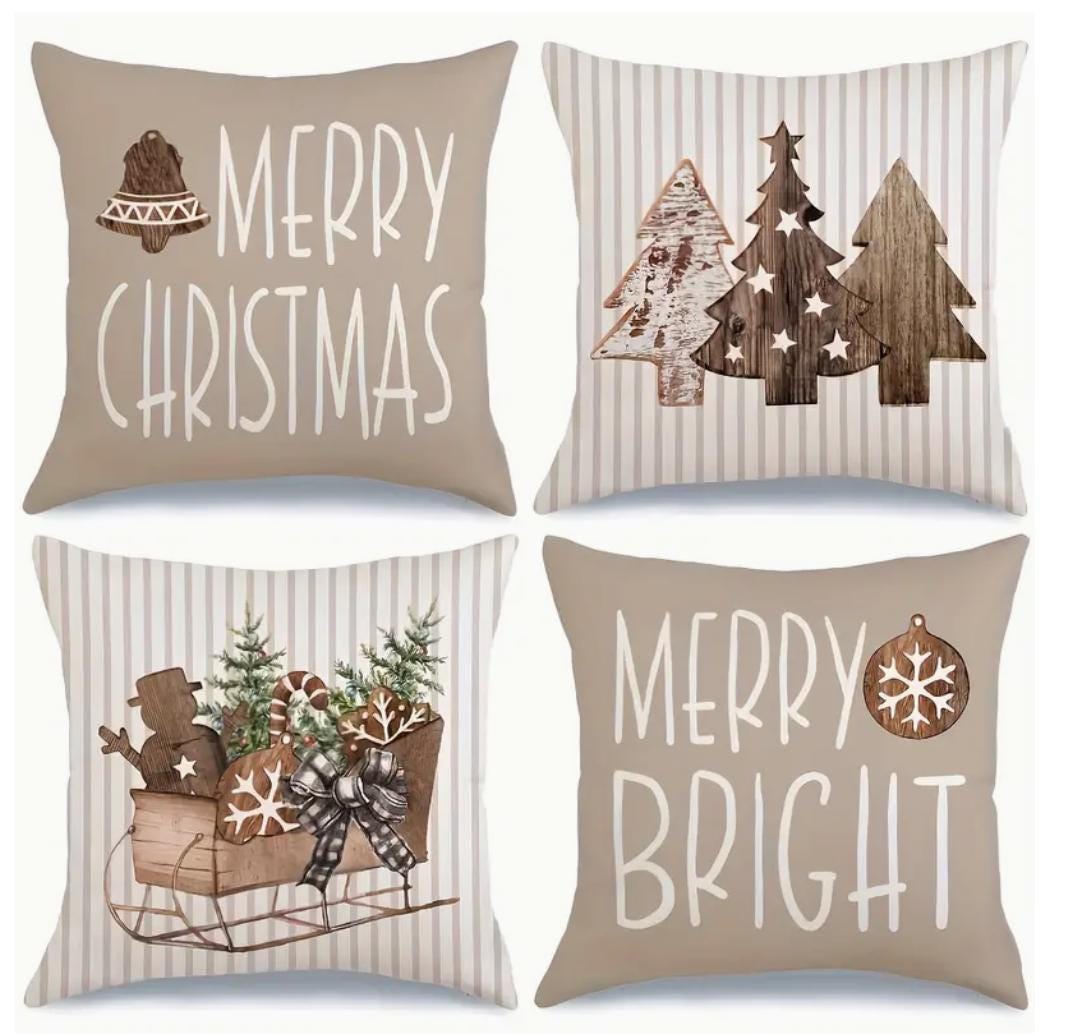 Rustic Christmas Pillowcases, 4pcs Christmas Pillow Covers 18x18 for ...