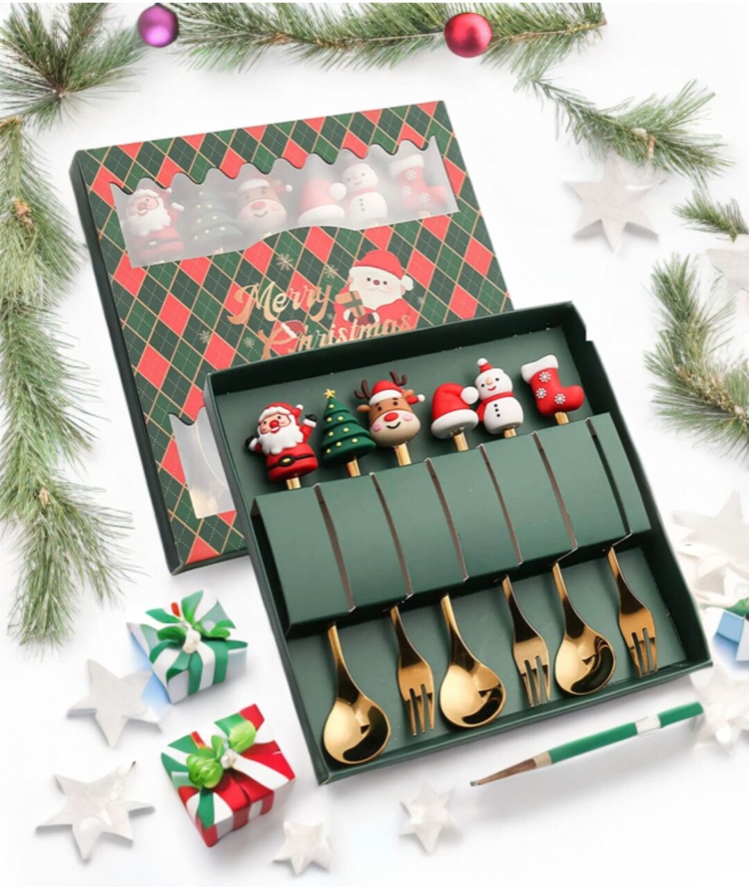 Christmas Utensil Set: Gold Dessert Spoons & Forks, Holiday Decor - Etsy