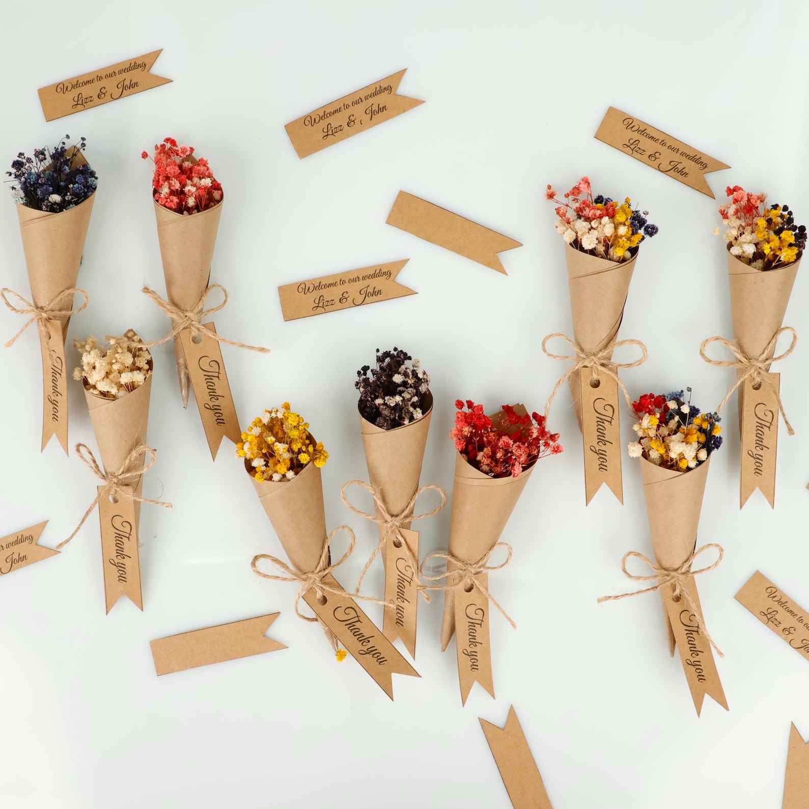 25 Mini Dried Flower Bouquet Favors, Rustic Wedding Decor, Baby Shower ...