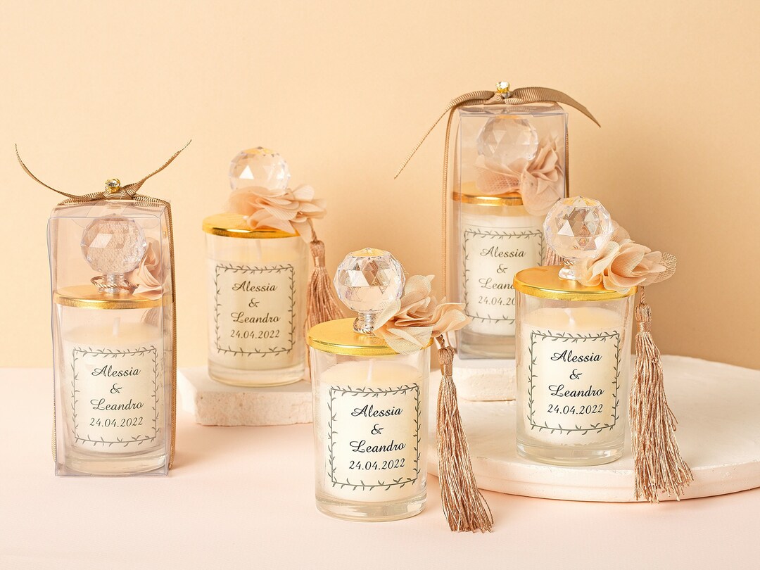Wedding Favor Crystal Glass Candle With Tassel Personalized Wedding ...