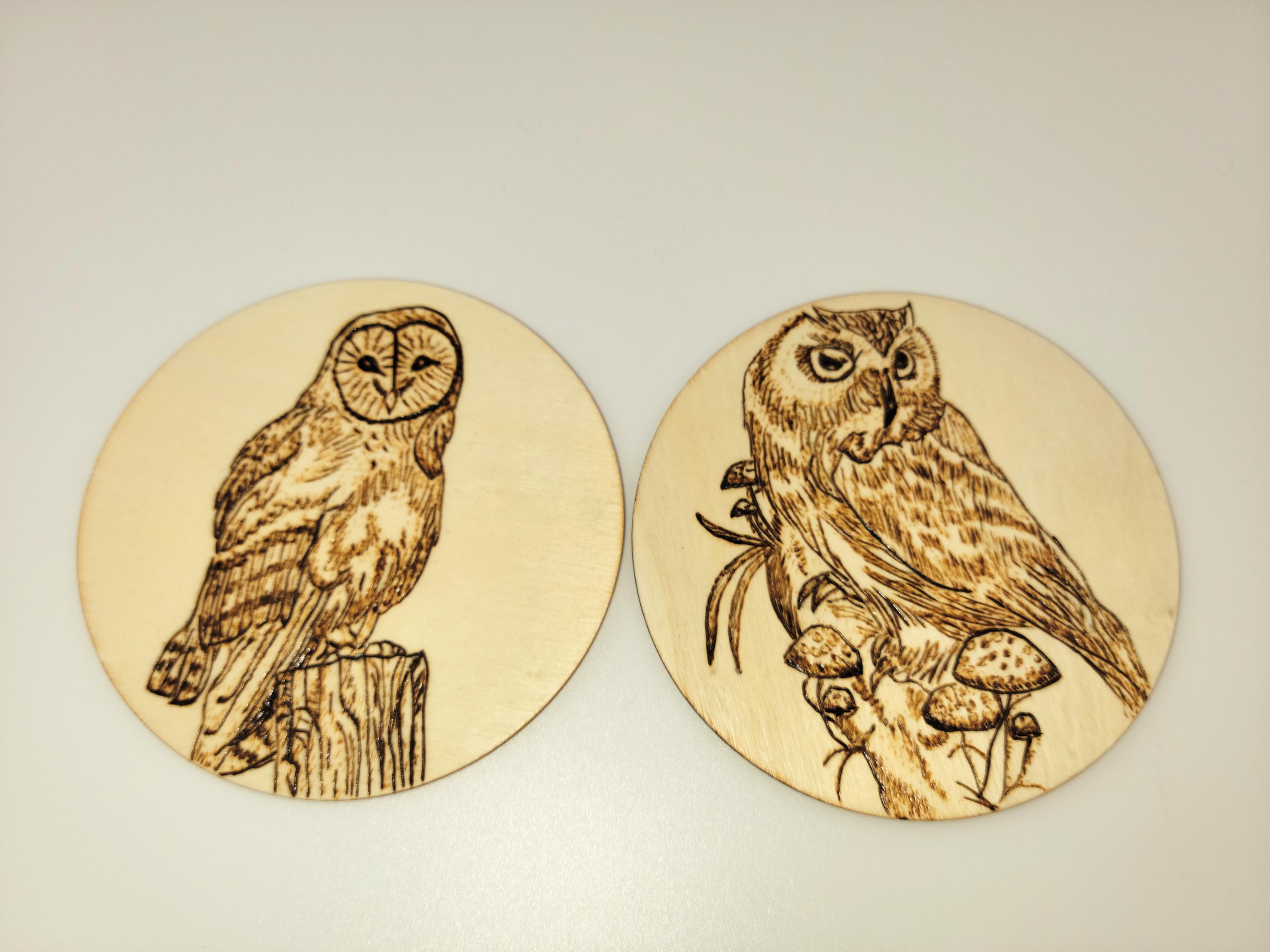 Owl Coaster/ Ornaments, Hand Done Wood Burning, Pyrography - Etsy