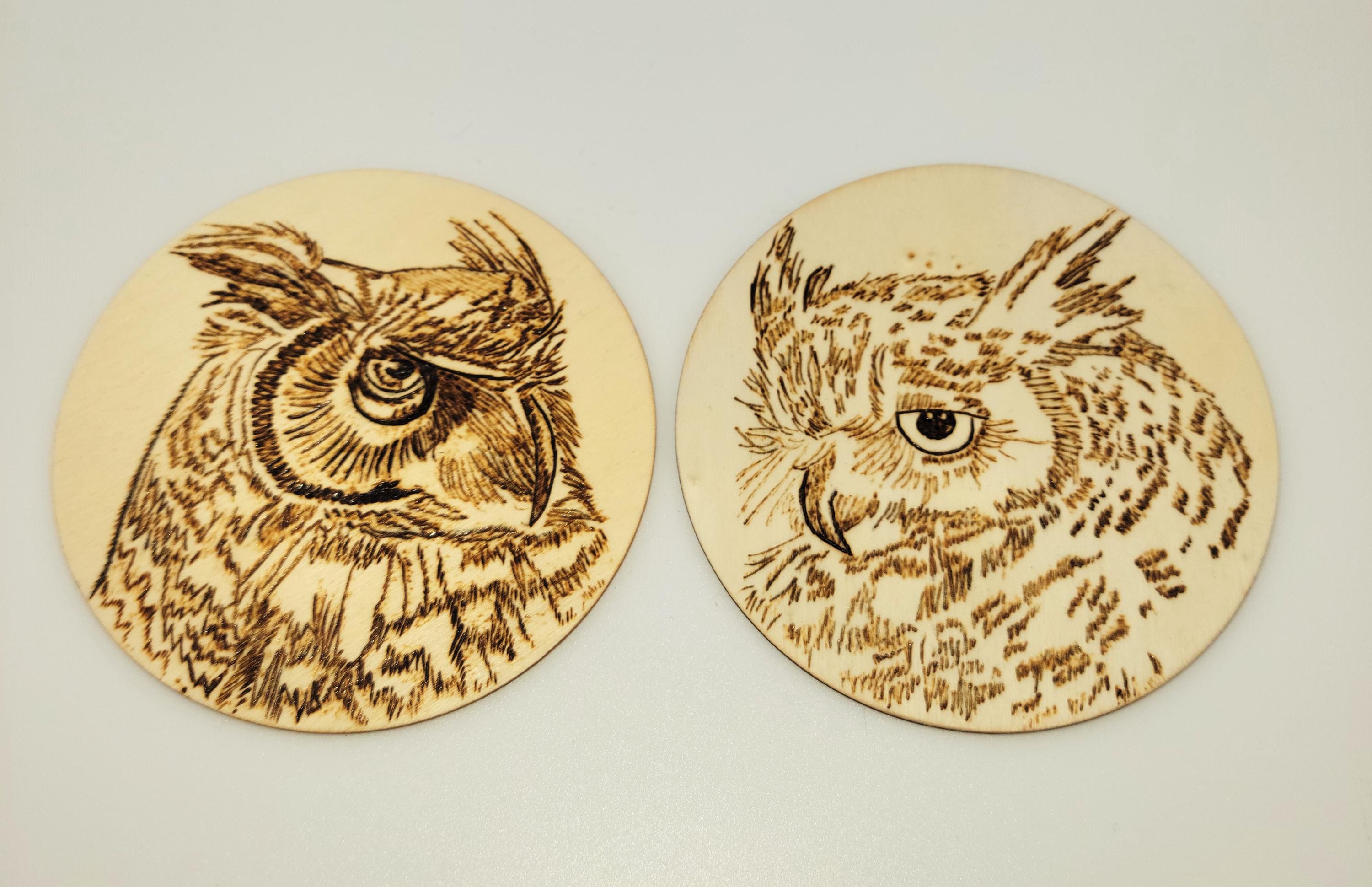 Owl Coaster/ Ornaments, Hand Done Wood Burning, Pyrography - Etsy