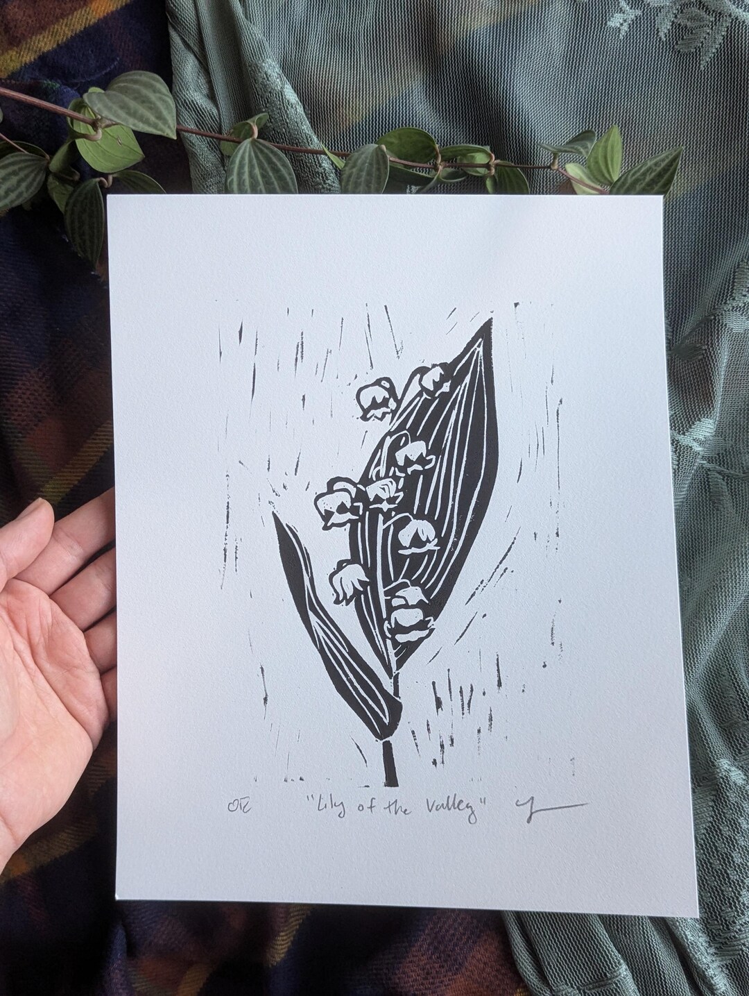 Lily of the Valley Linocut Print | Handmade Printmaking | Nature Decor ...