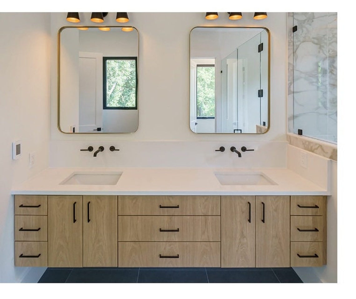 White Oak Floating Bathroom Vanity: Book Matched Wood Grain - Etsy