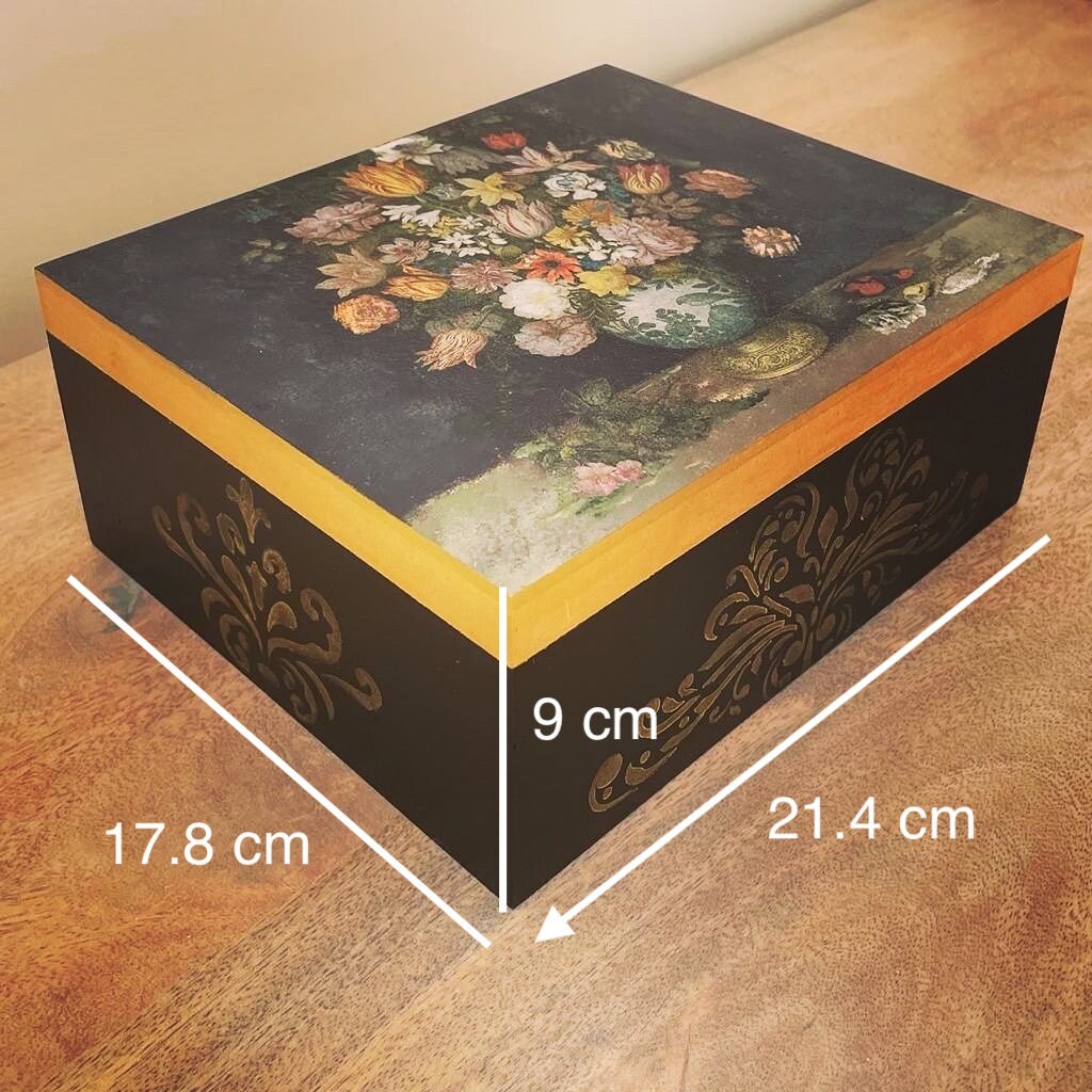 Handmade Tea Chest. Floral Black and Gold Tea Chest. 6 Compartment ...