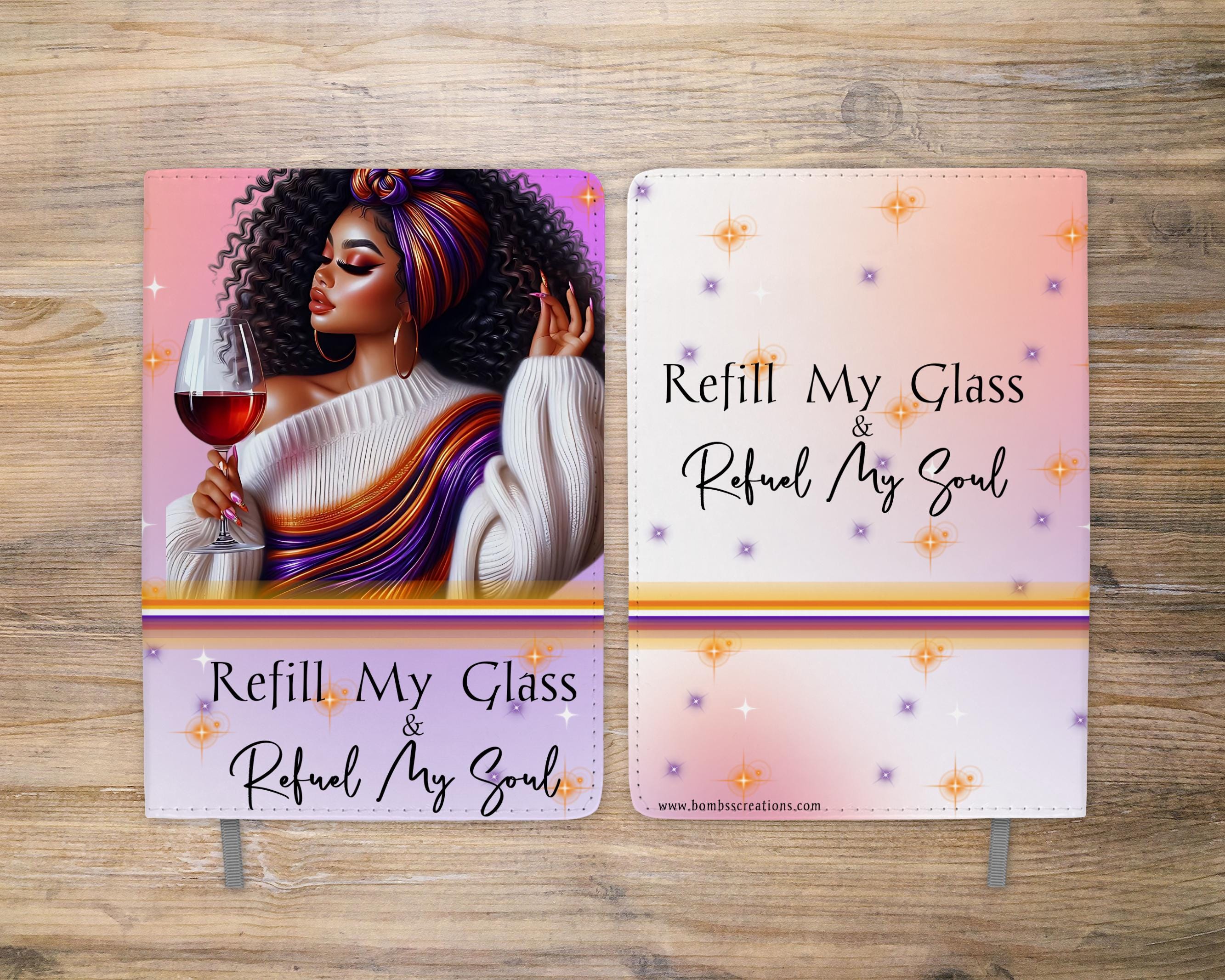 Black Women Notebook With Wine Glass, Relax & Self-care Journal for ...
