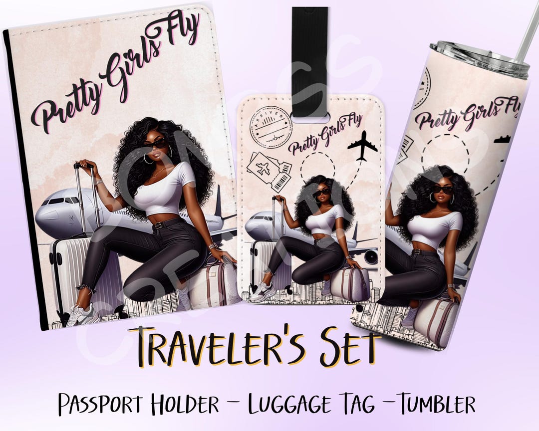 Custom Made Personalized Black Girl Travel Set Tumbler Passport Holder ...
