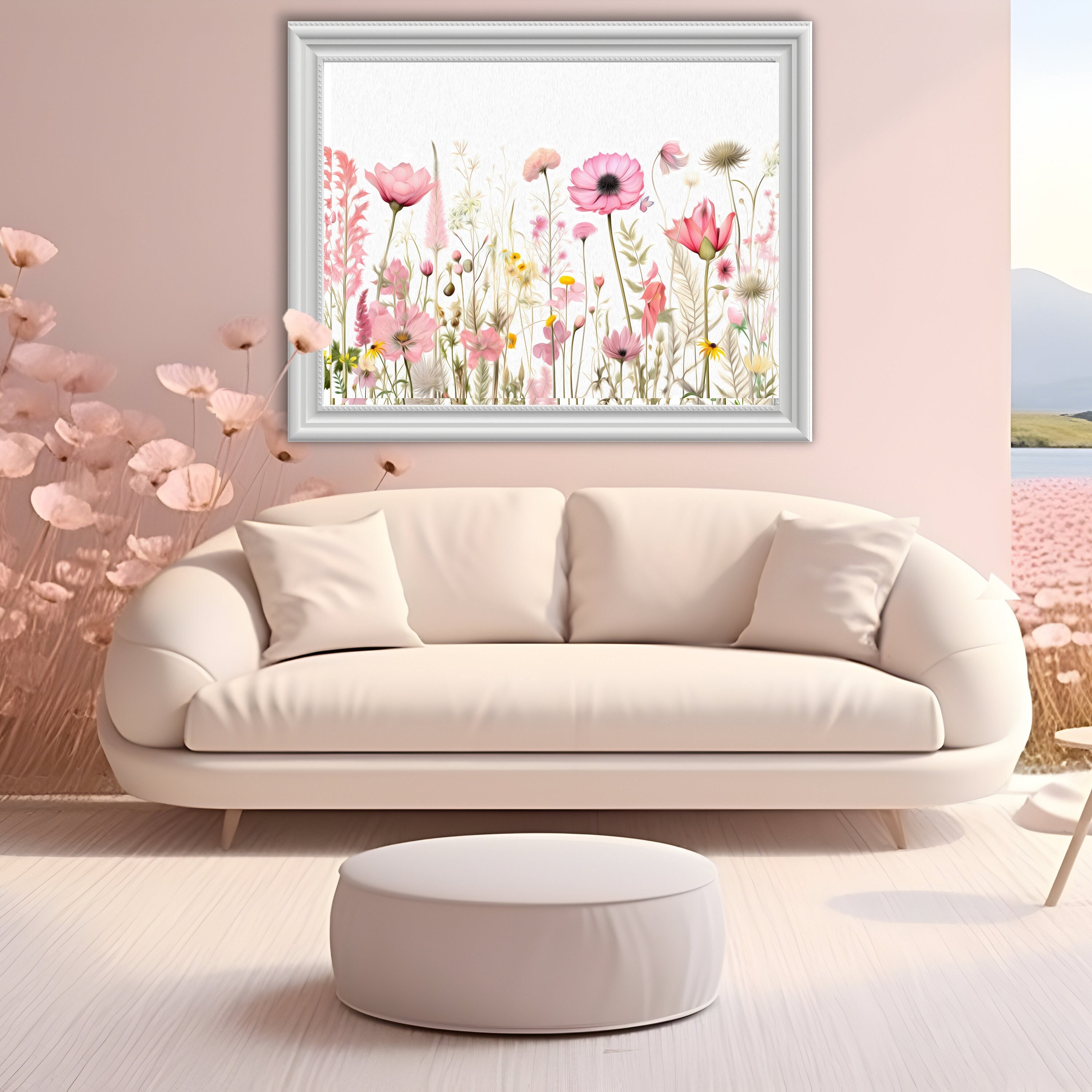 Light Pink Wall Art, Pink Wildflower Print, Printable Wall Art, Blush ...