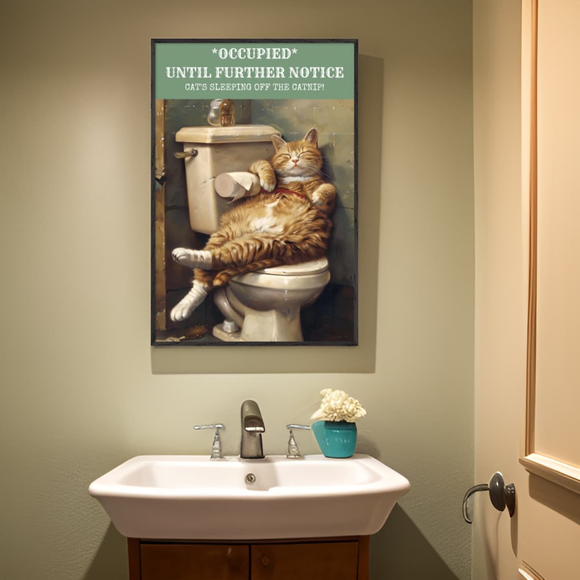 Cat Lovers Wall Art, Funny Bathroom Wall Art, Toilet Humor Decor ...