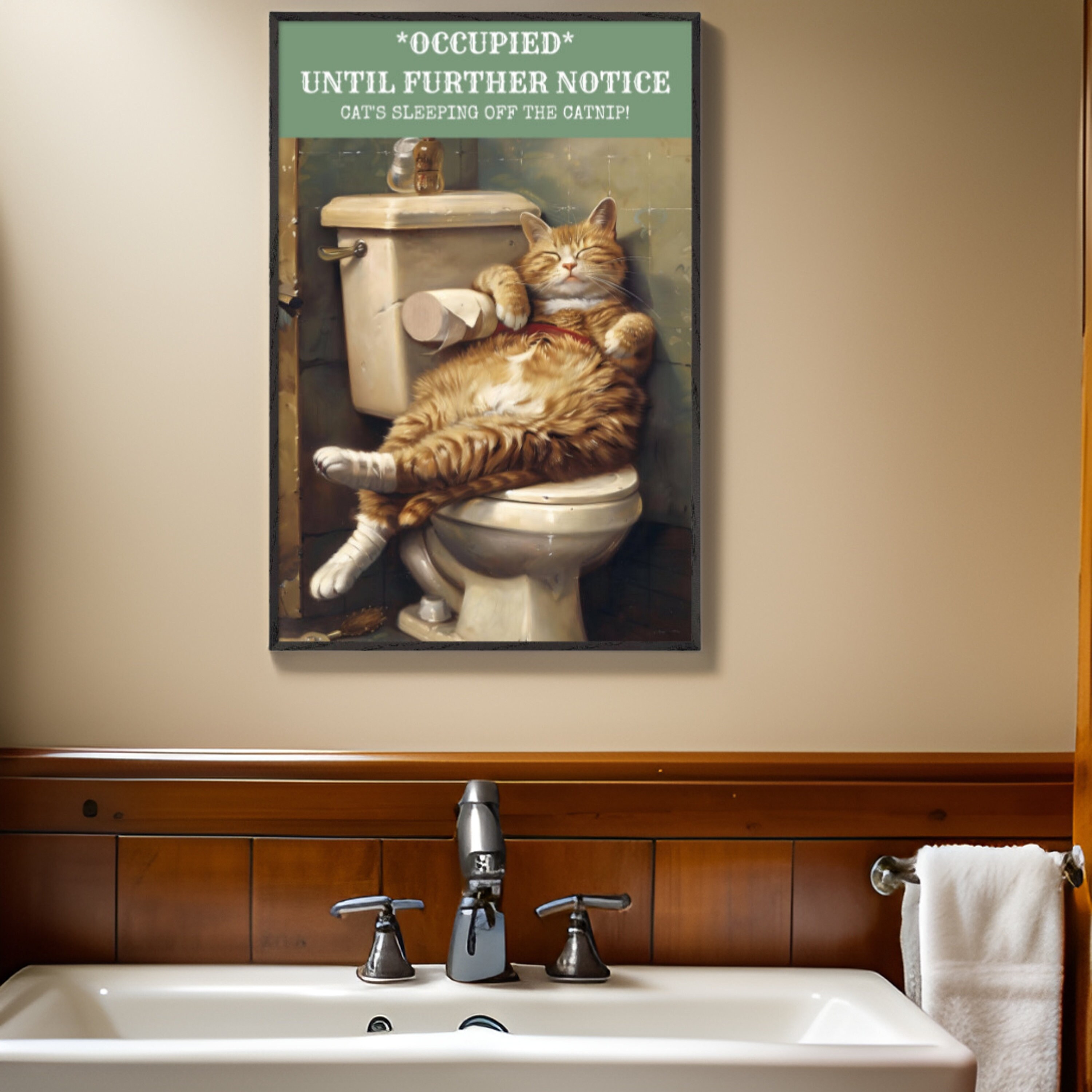 Cat Lovers Wall Art, Funny Bathroom Wall Art, Toilet Humor Decor ...