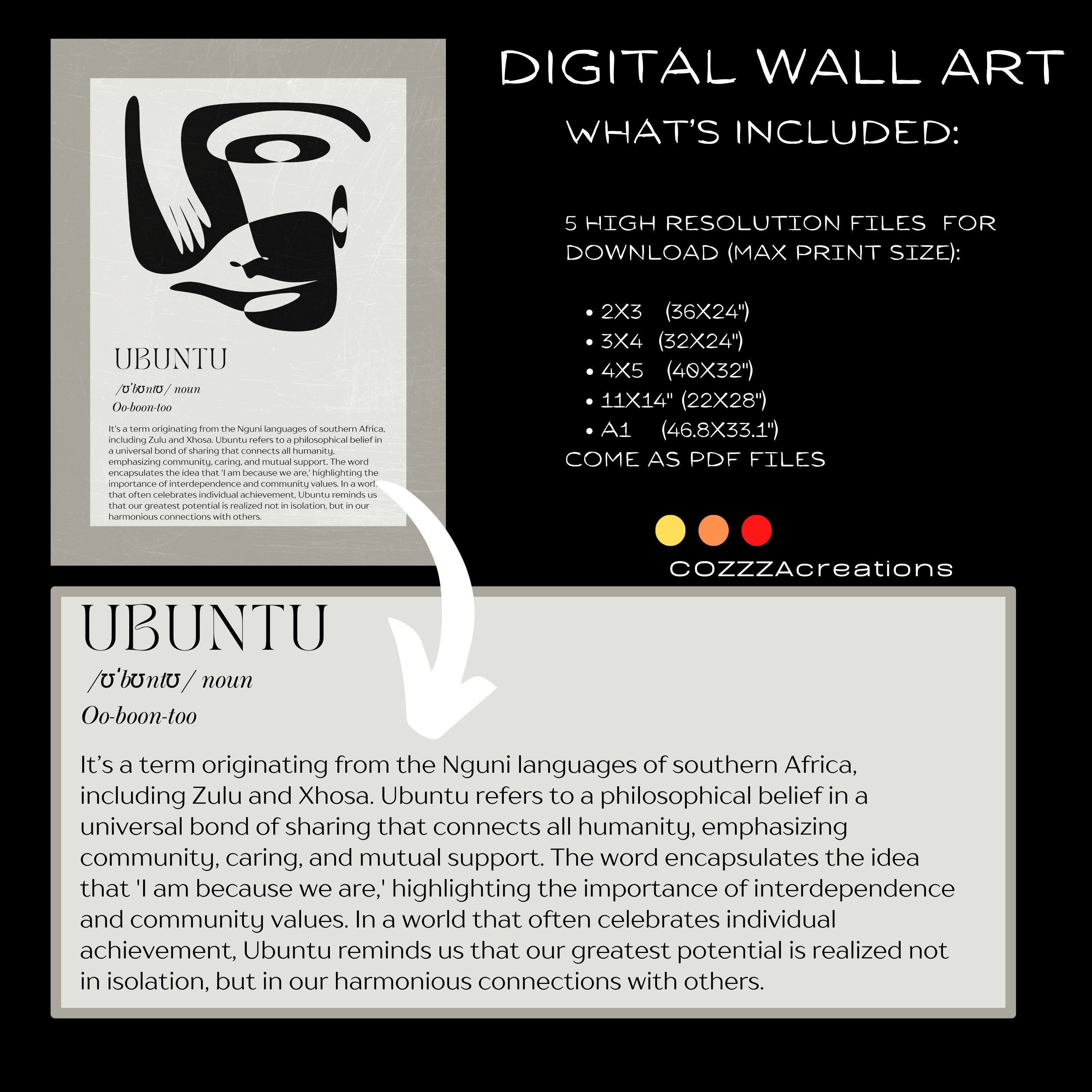 African Contemporary Poster, Ubuntu Meaning Wall Art, African Poster ...