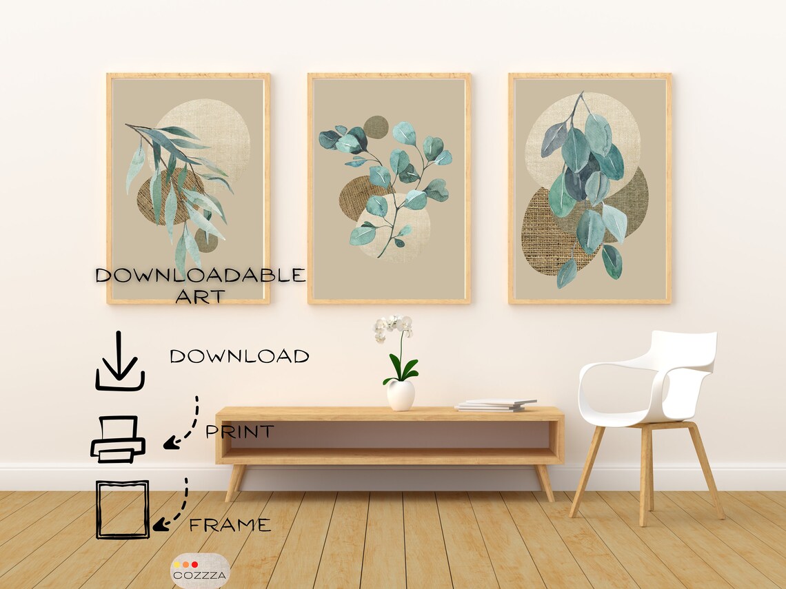 Set of 3 Downloadable Wall Art Prints Modern Eucalyptus Plant Art ...