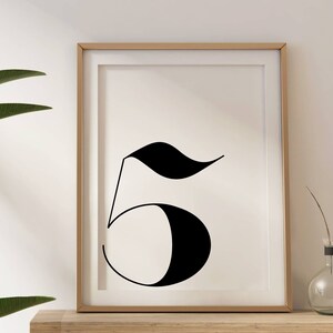 Number 5 Sign, Number Prints, Number Printable Art, Number Five Print ...
