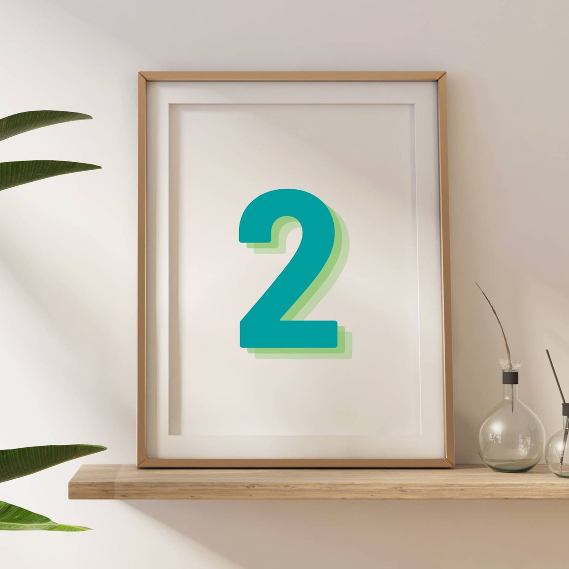 Retro 3d Green Number 2 Print, Monogram Number Two Print, Green Digit ...