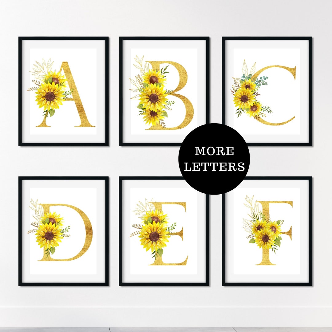 Watercolor Sunflower Alphabet PNG Sublimation Floral Monogram Uppercase ...