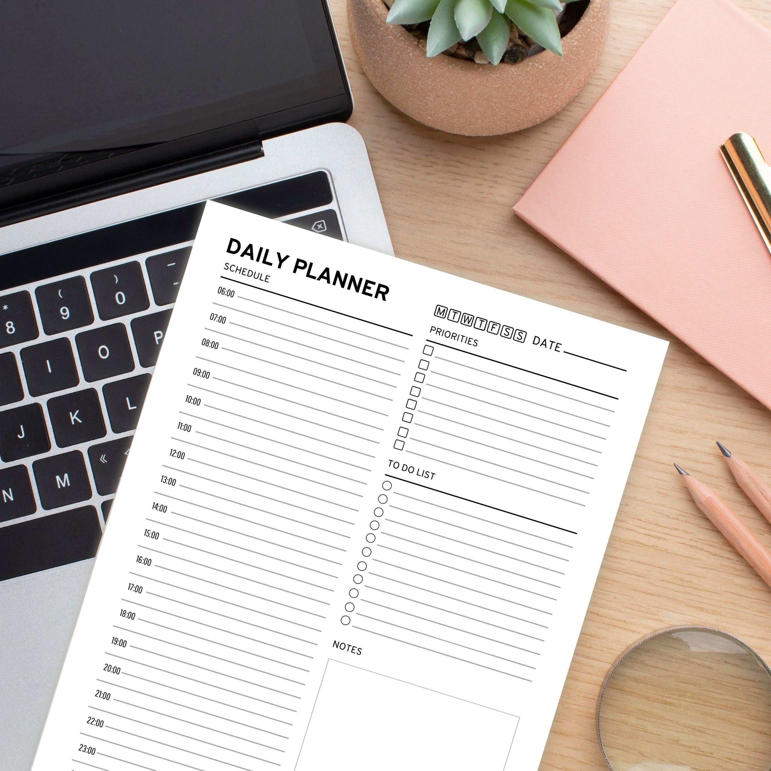 24 Hour Daily Planner Printable, Minimalist Hourly Planner, Time ...