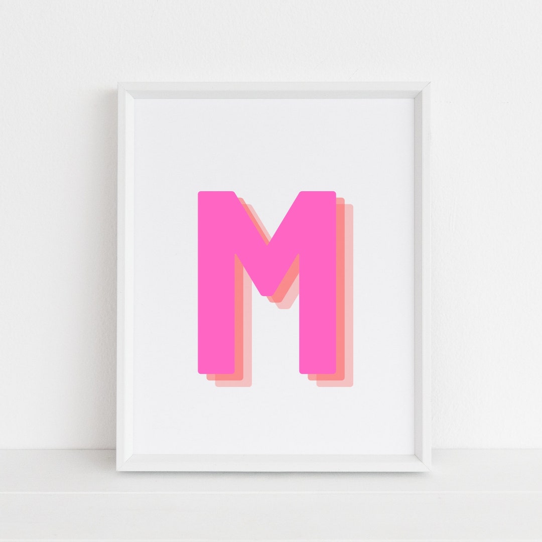 Retro 3d Letter M Print, Monogram Letter Print, Pink and Orange Letter ...