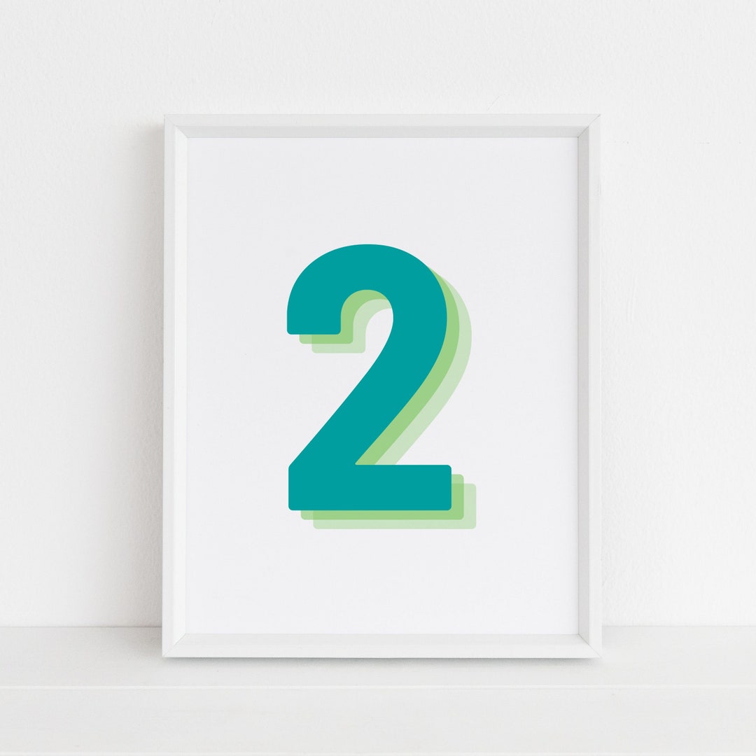 Retro 3d Green Number 2 Print, Monogram Number Two Print, Green Digit ...
