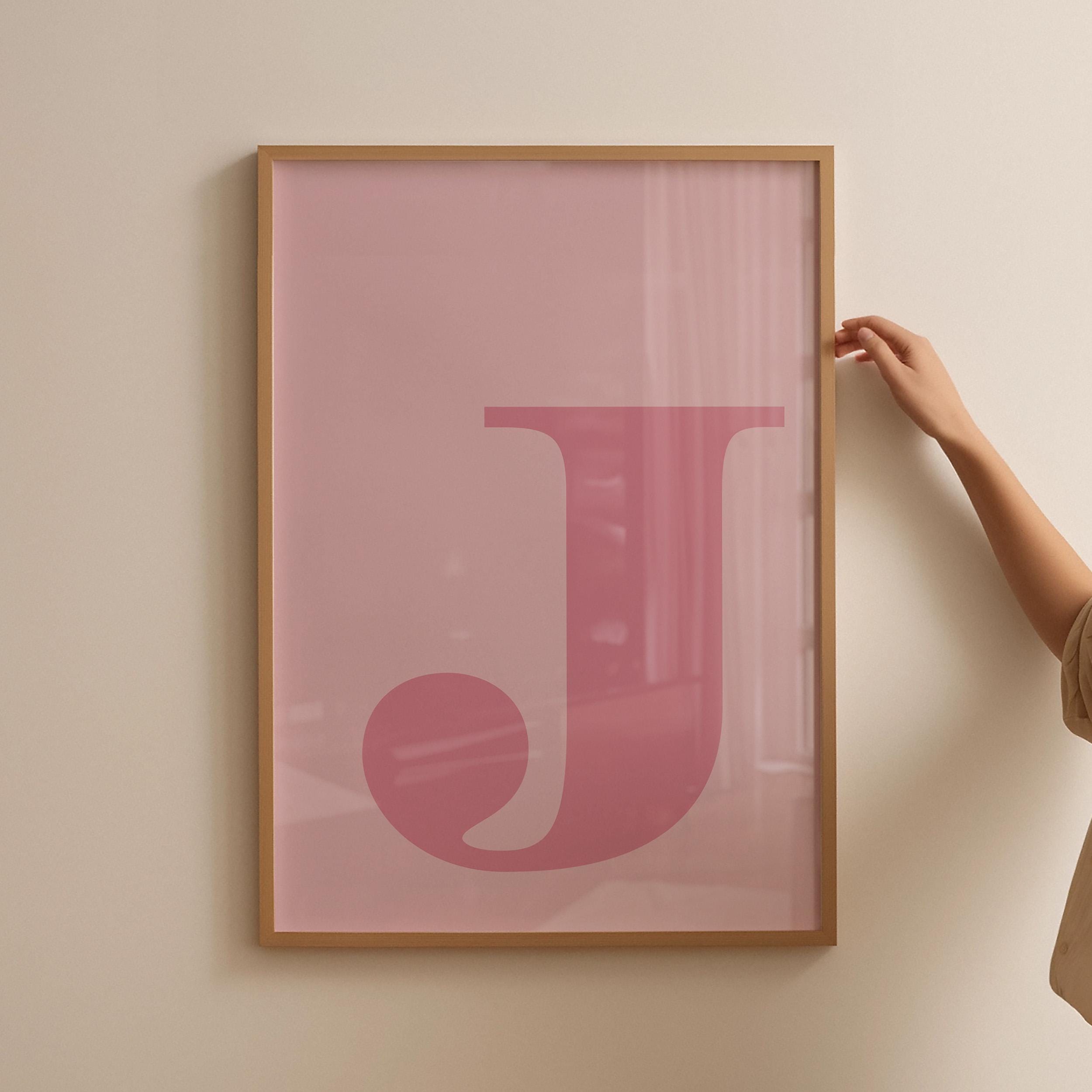 Letter J Poster, Pink Wall Art Print, Alphabet J Letter Art Print ...