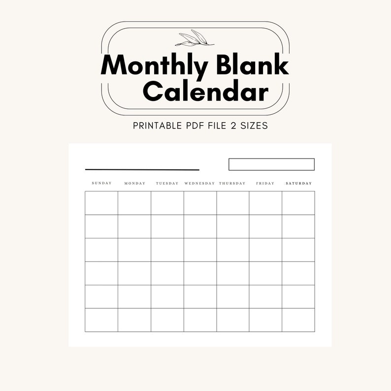 Minimalist Monthly Calendar Landscape, Printable Calendar, Year ...