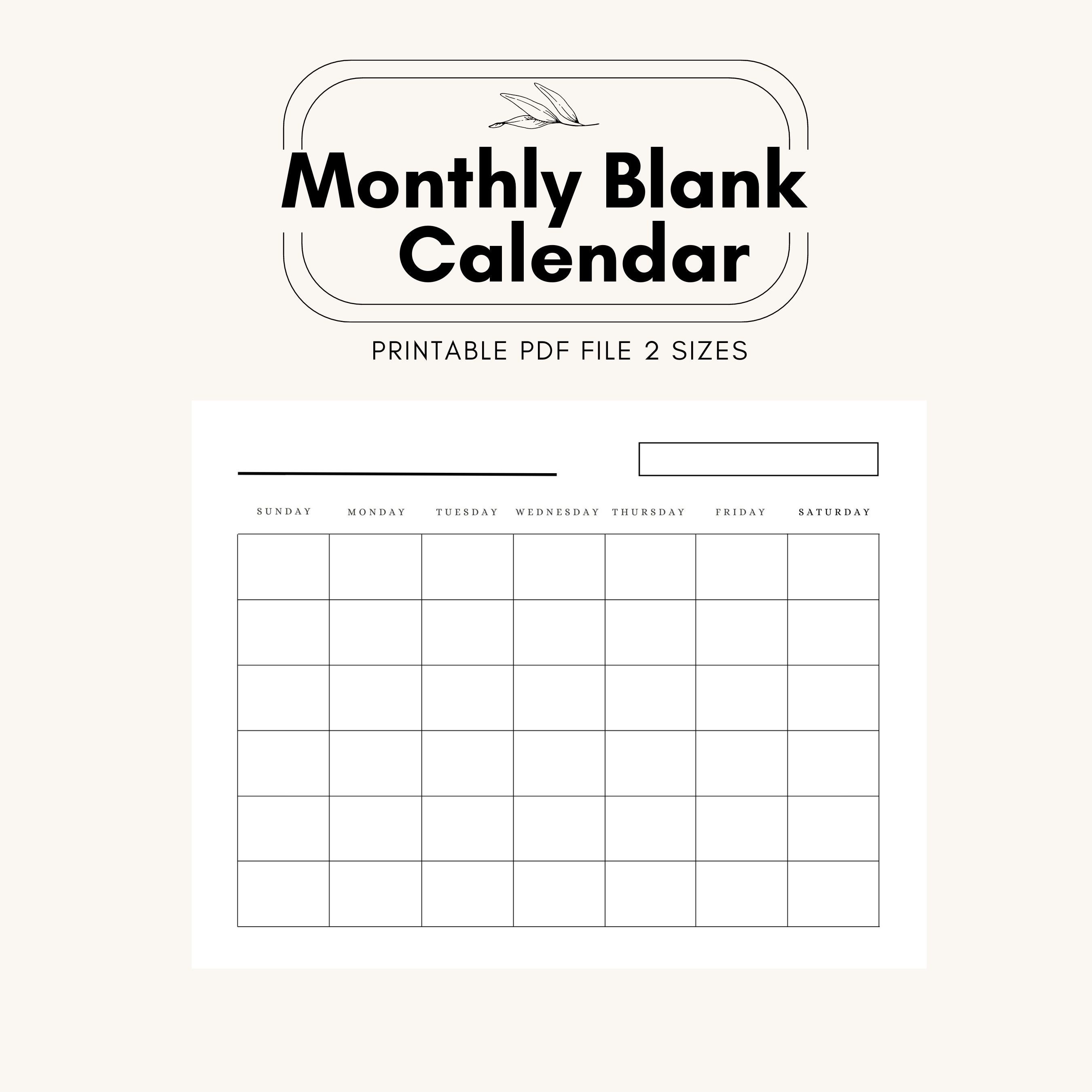 Minimalist Monthly Calendar Landscape, Printable Calendar, Year ...