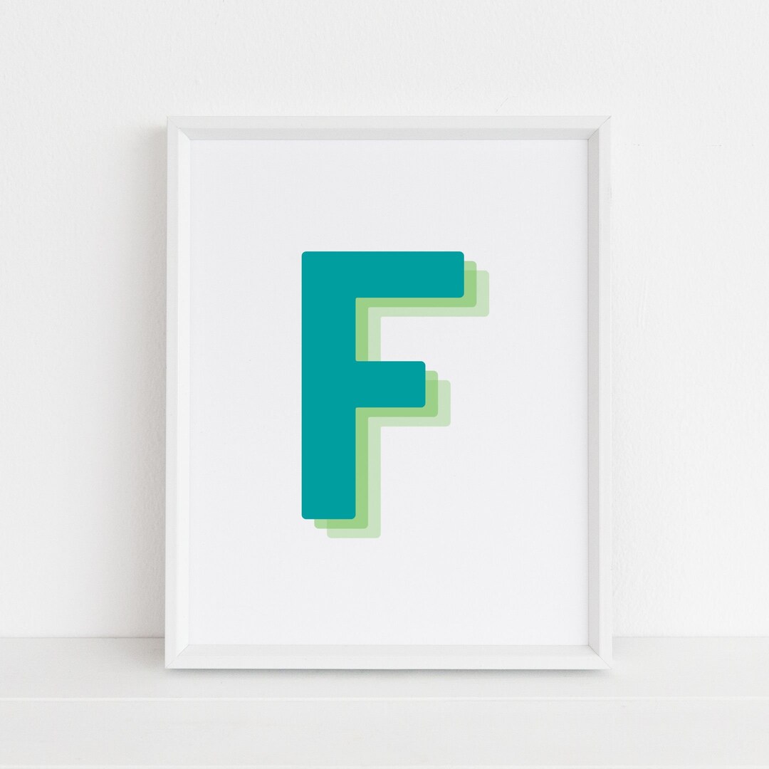 Retro 3d Letter F Print, Monogram Letter Print, Green and Lime Letter ...
