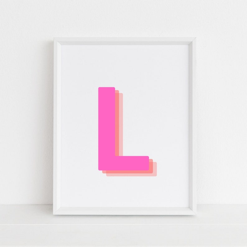 Retro 3d Letter L Print, Monogram Letter Print, Pink and Orange Letter ...