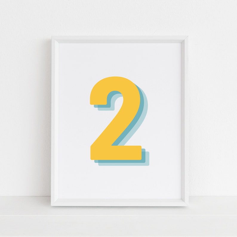 Retro 3d Yellow Number 2 Print, Monogram Number Two Print, Yellow Digit ...