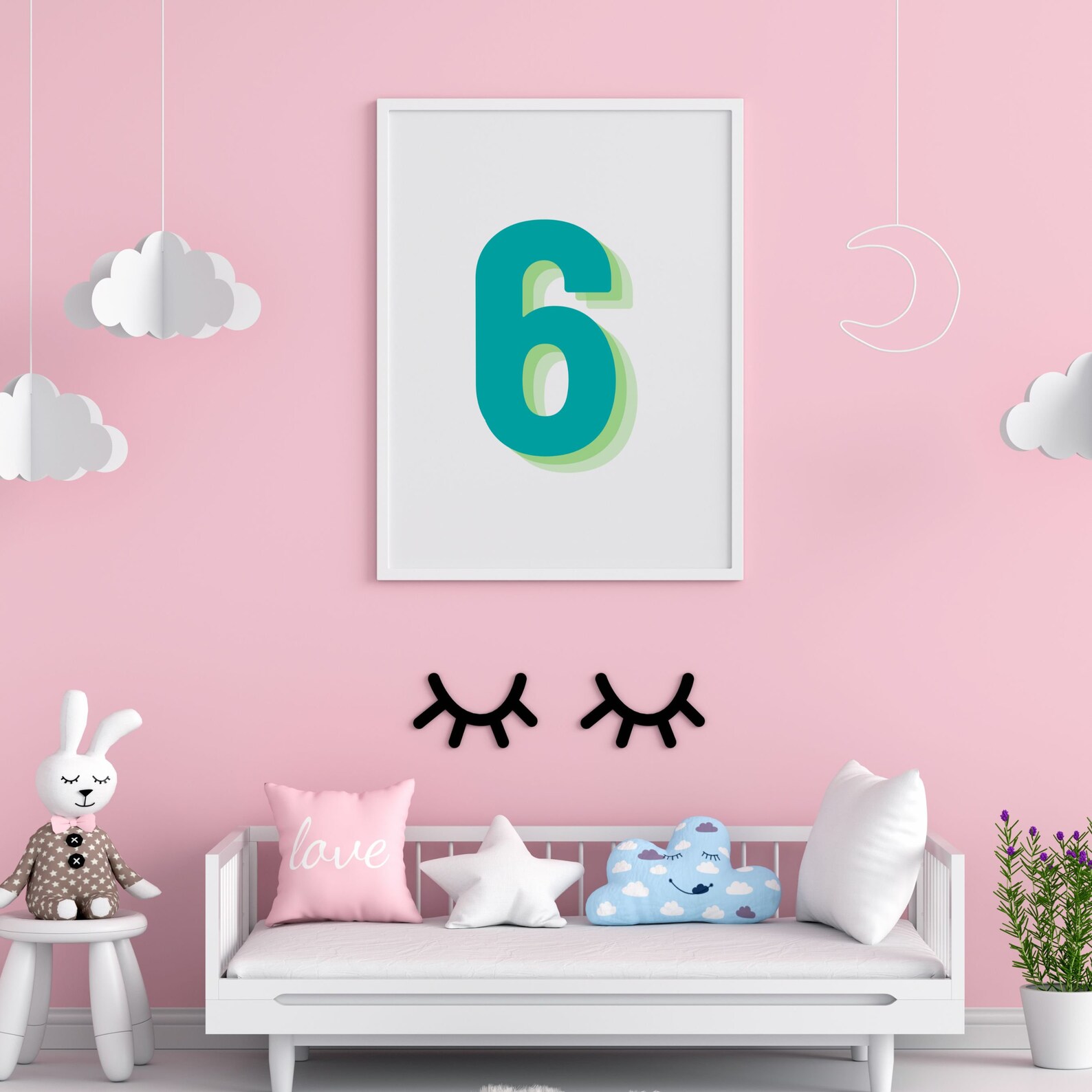 Retro 3d Green Number 6 Print, Monogram Number Six Print, Green Digit ...