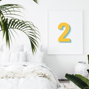 Retro 3d Yellow Number 2 Print, Monogram Number Two Print, Yellow Digit ...
