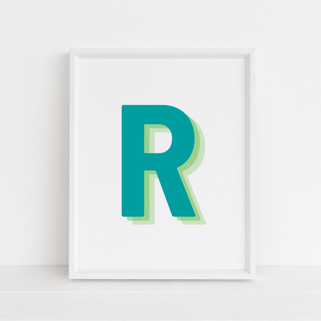Retro 3d Letter R Print, Monogram Letter Print, Green and Lime Letter ...