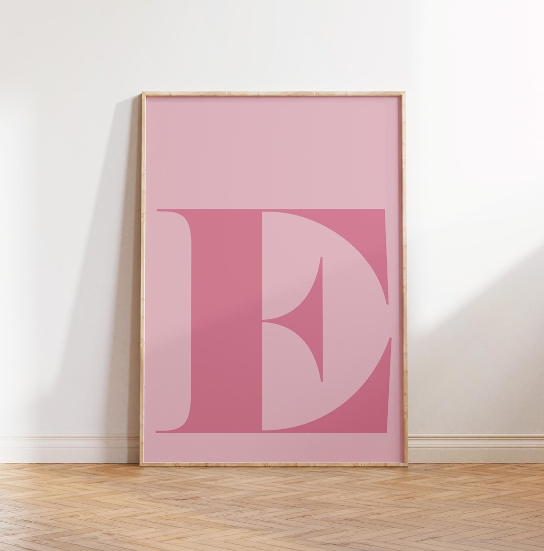 Letter E Poster, E Initial, Big Letters for Wall Decor, Monogram, Pink ...