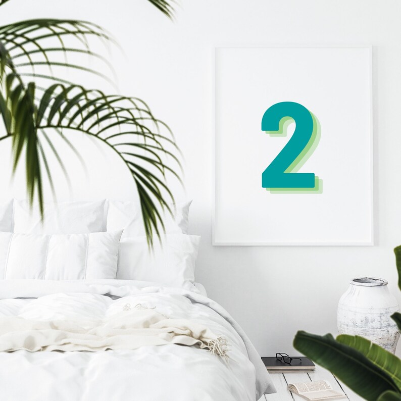 Retro 3d Green Number 2 Print, Monogram Number Two Print, Green Digit ...