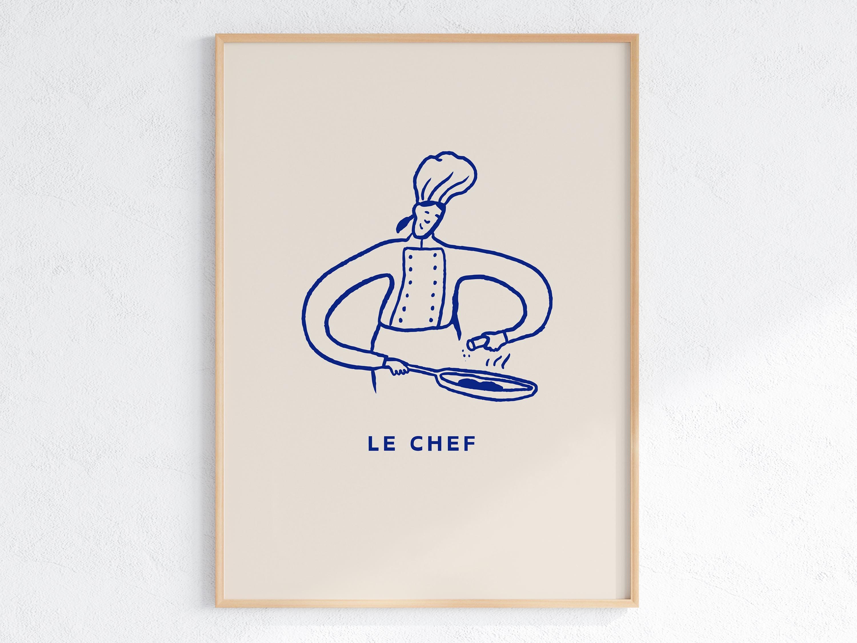 Minimalist Kitchen Decor Blue Chef Art Print Cute Cooking Poster ...