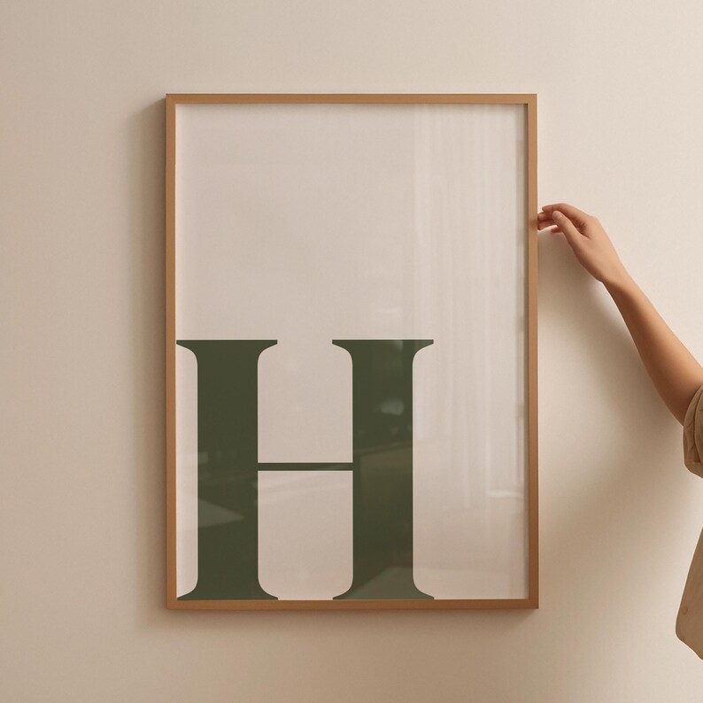 Letter H Poster, Green Wall Art Print, Alphabet H Letter Art Print ...