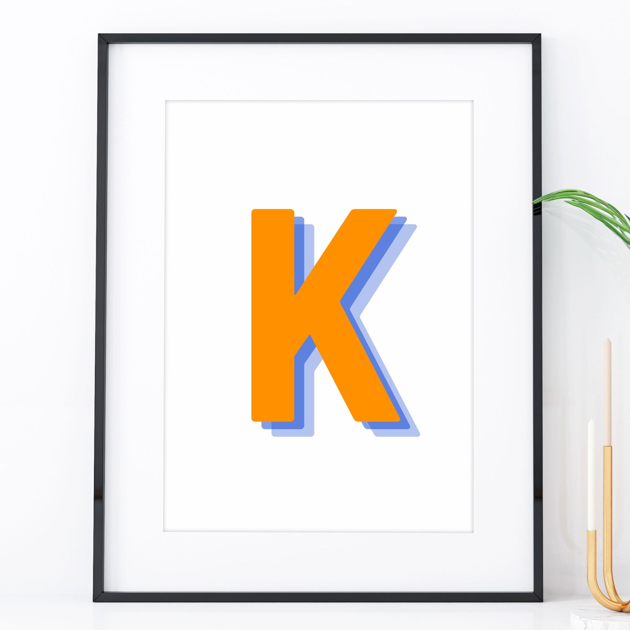 Retro 3d Letter K Print Monogram Letter Print Orange and - Etsy