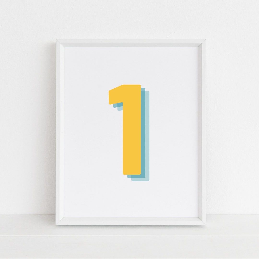 Retro 3d Yellow Number 1 Print, Monogram Number One Print, Yellow Digit ...