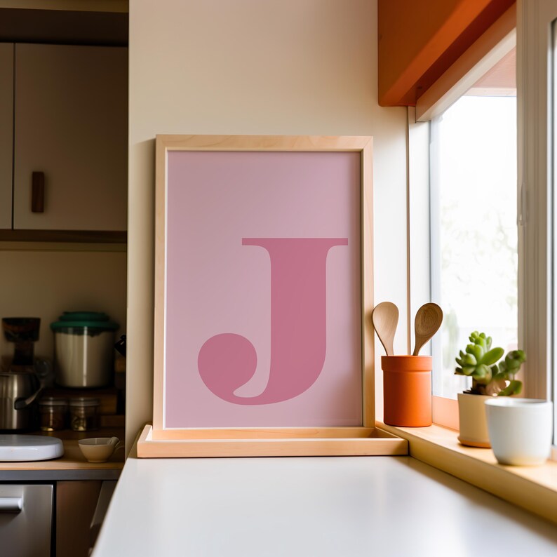 Letter J Poster, Pink Wall Art Print, Alphabet J Letter Art Print ...