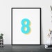 Retro 3d Neon Blue Number 8 Print, Monogram Number Eight Print, Blue ...