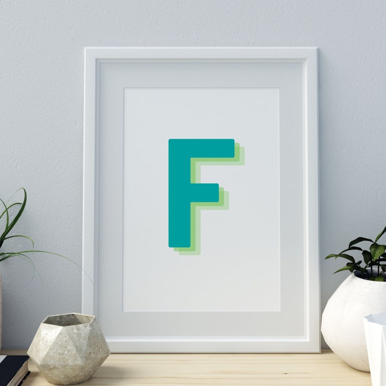 Retro 3d Letter F Print, Monogram Letter Print, Green and Lime Letter ...
