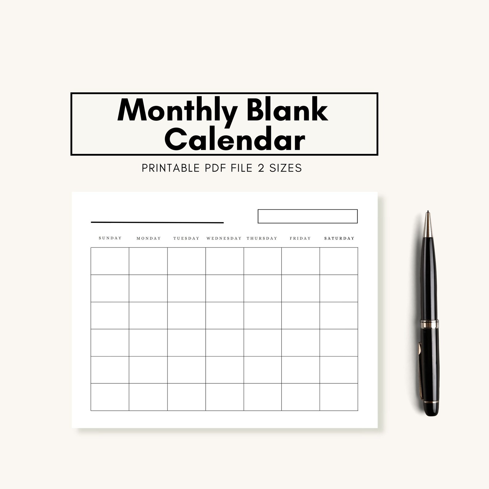 Minimalist Monthly Calendar Landscape, Printable Calendar, Year ...