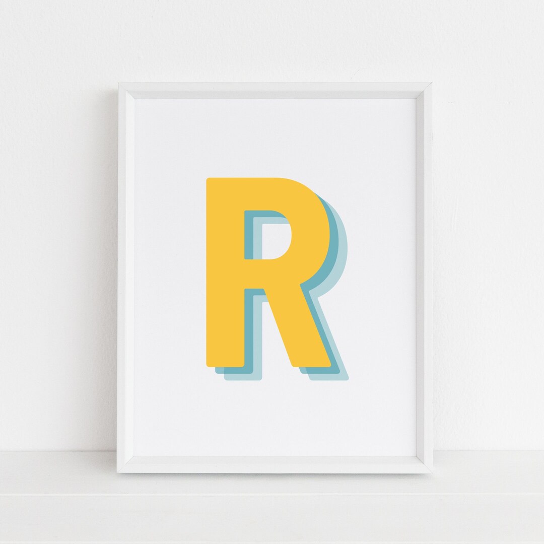 Retro 3d R Letter Print, Monogram Letter Print, Alphabet Print, Baby ...