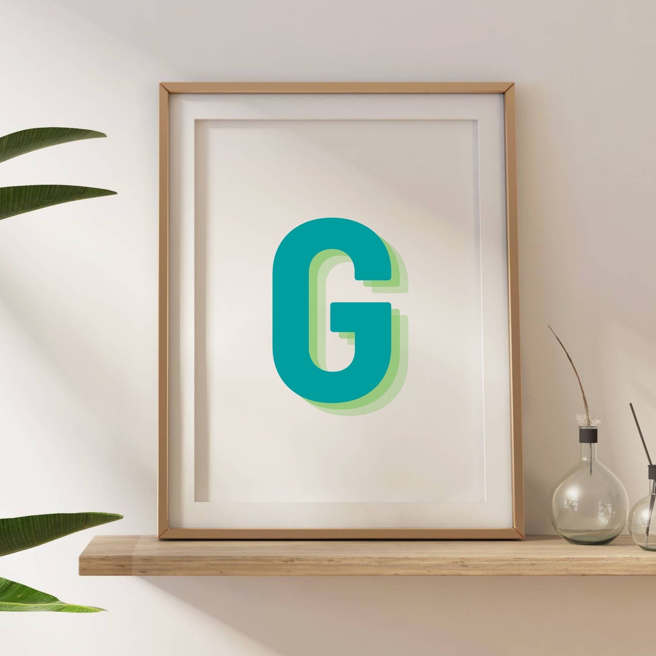 Retro 3d Letter G Print, Monogram Letter Print, Green and Lime Letter ...
