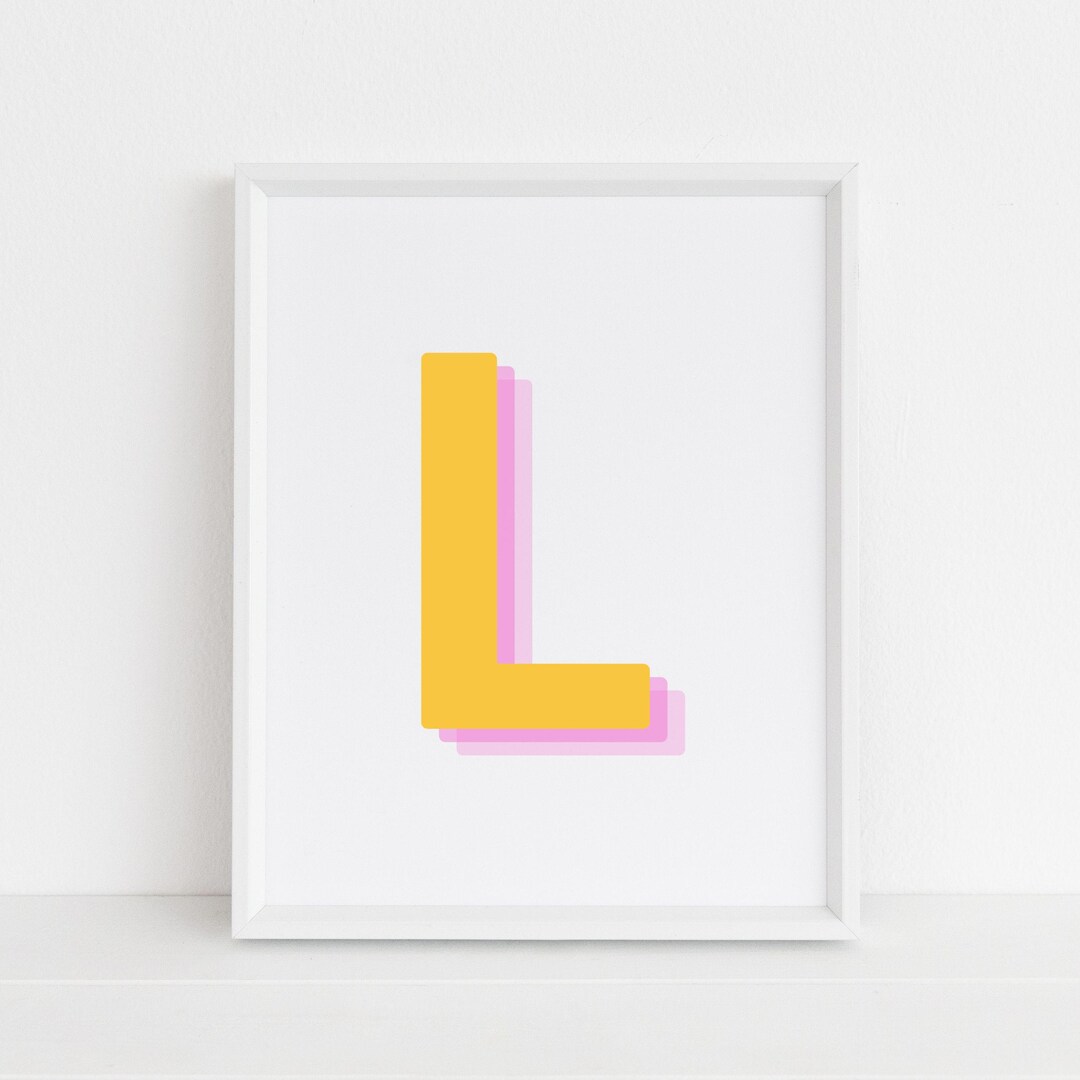 Letter L Print, Retro 3D Alphabet Art, Bold Typography in Yellow and ...