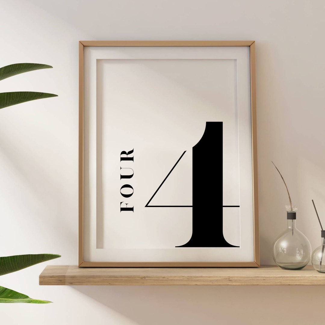 Number 4 Print, Monogram Print, Number Four, Wall Art Print, Wedding ...